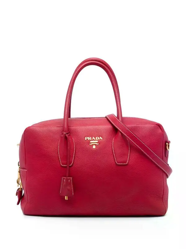 Prada 2010-2026 Vitello Daino Bauletto Bag Satchel - Red
