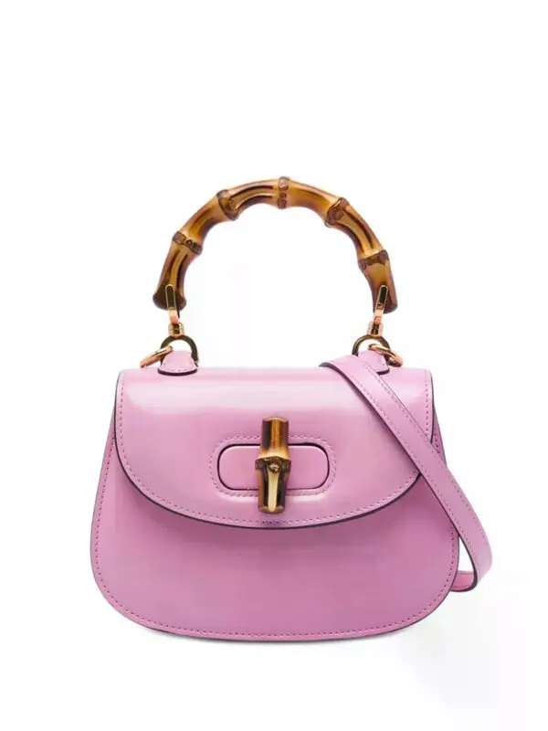 Gucci 2016-2026 Mini Calfskin Web 1947 Bamboo Top Handle Bag Satchel - Pink