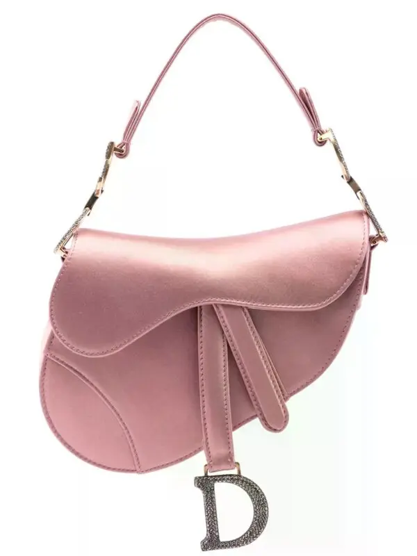 Dior 2020 Mini Satin Crystal Embellished Saddle Bag Handbag - Pink