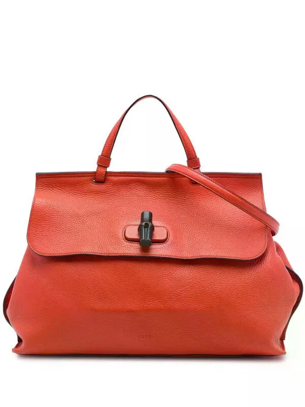 Gucci 2016-2026 Large Calfskin Bamboo Daily Satchel - Orange