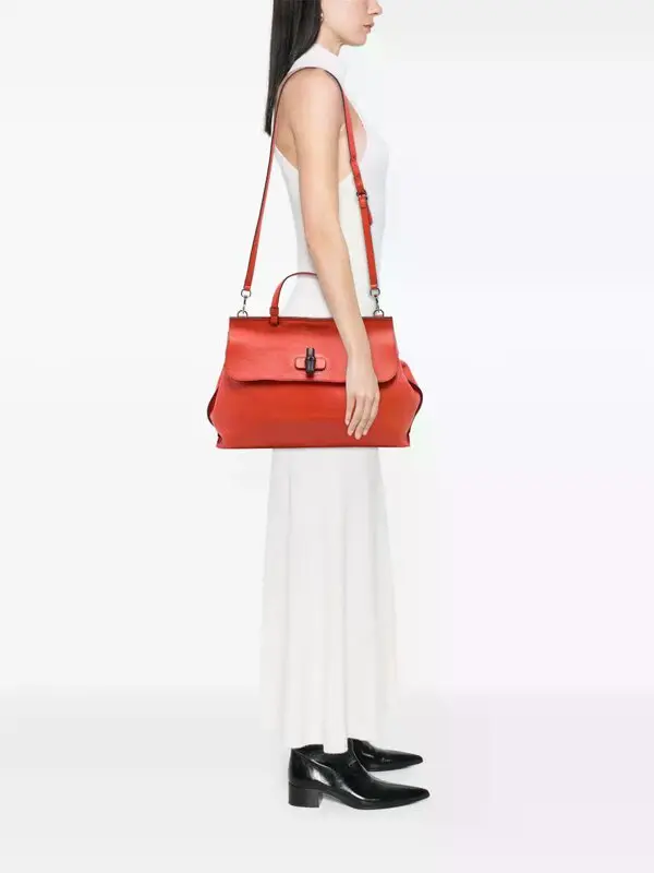 Gucci Calfskin Bamboo Satchel - Orange