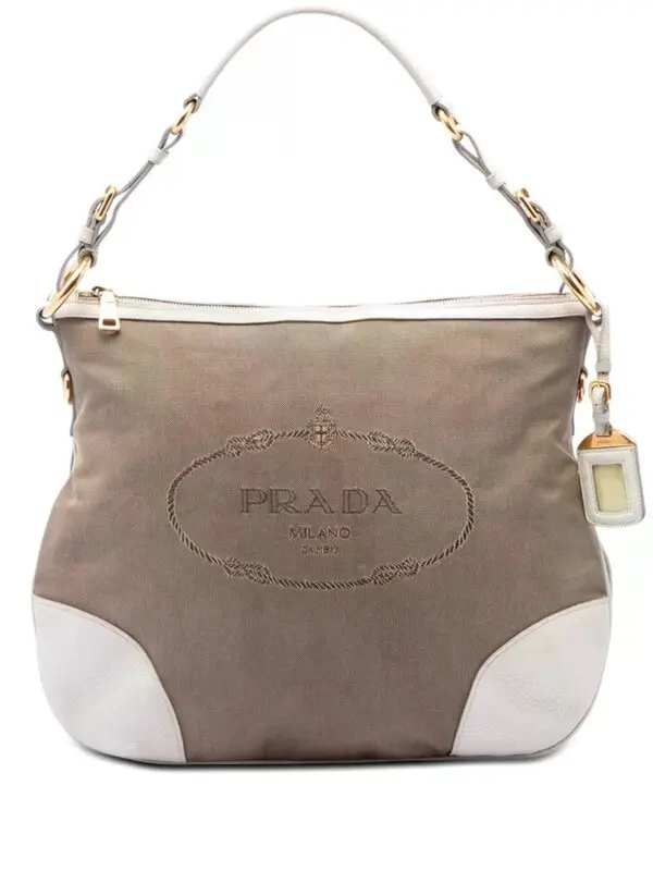 Prada 2013-2026 Canvas Canapa Logo Shoulder Bag - White
