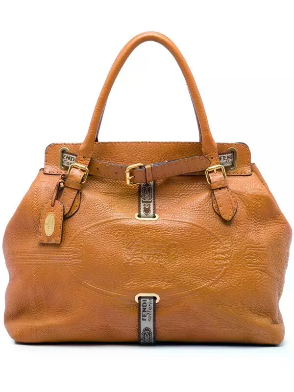 Fendi 2000-2010 Large Leather Selleria Villa Borghese Tote Bag - Brown
