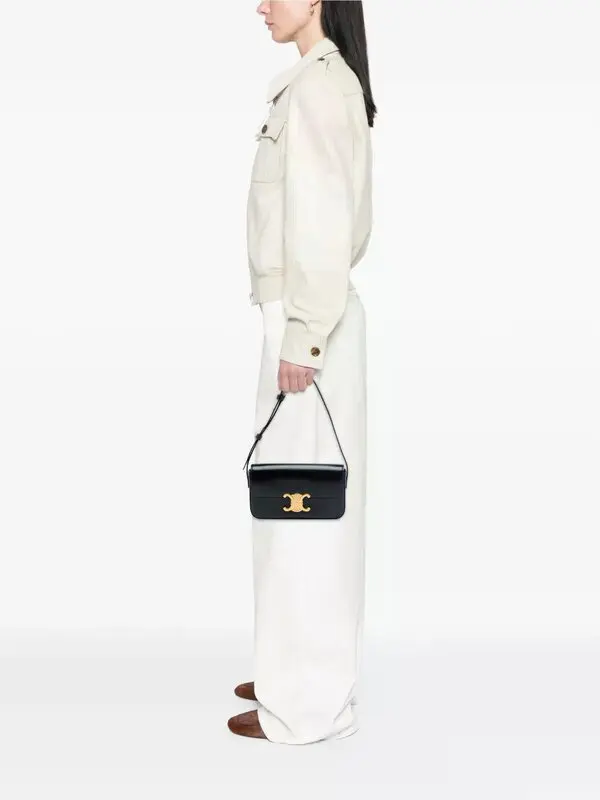 Celine 2021 Shiny Calfskin Triomphe Claude Shoulder Bag - Black