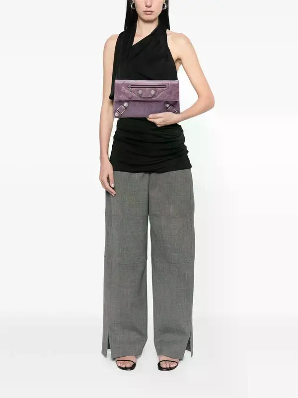 Balenciaga Lambskin Leather Motocross Giant 21 Envelope Clutch Bag - Purple
