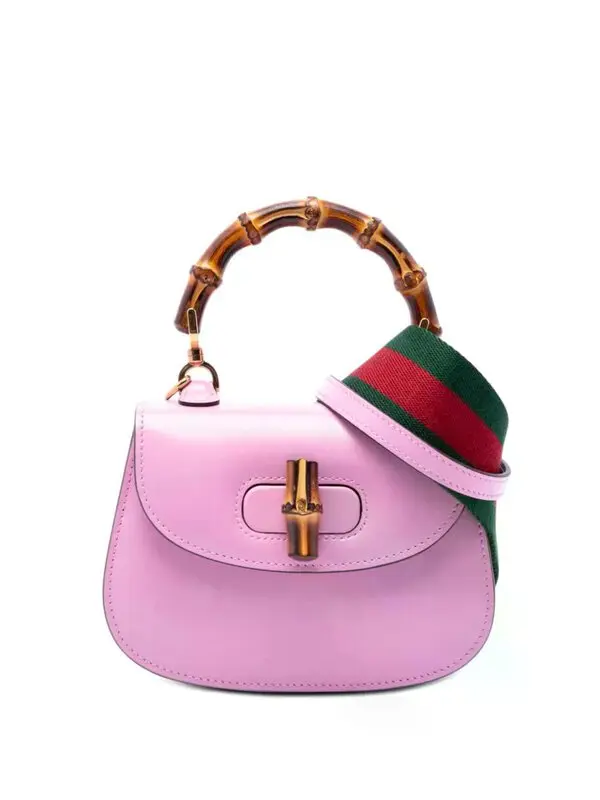 Gucci 2016-2026 Mini Calfskin Web 1947 Bamboo Top Handle Bag Satchel - Pink
