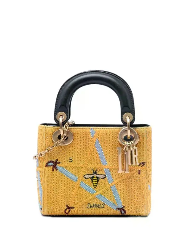 Dior 2017 Mini Embroidered Canvas Swords Lady Satchel - Yellow