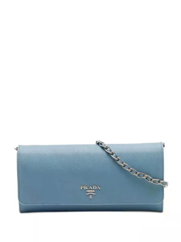 Prada 2010-2026 Saffiano Wallet On Chain Crossbody Bag - Blue