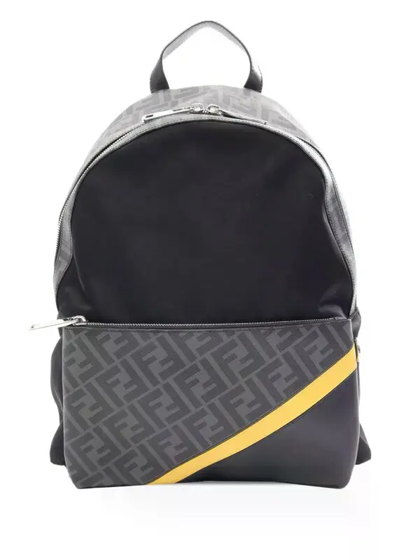 Fendi 2010-2026 Zucca Coated Canvas And Nylon Diagonal Backpack - Black