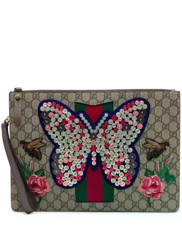 Gucci 2016-2026 Gg Supreme Web Butterfly Clutch Bag - Neutrals
