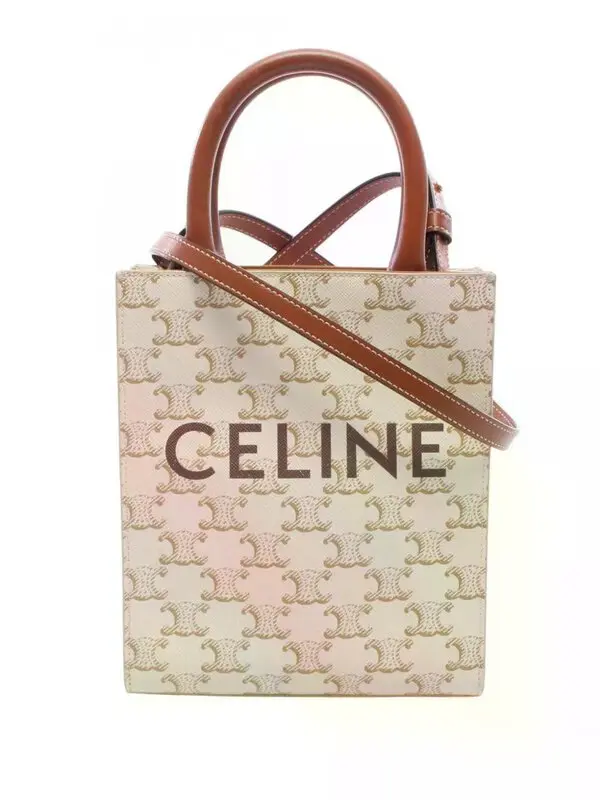 Celine 2000-2026 Mini Triomphe Coated Canvas Vertical Cabas Satchel - White