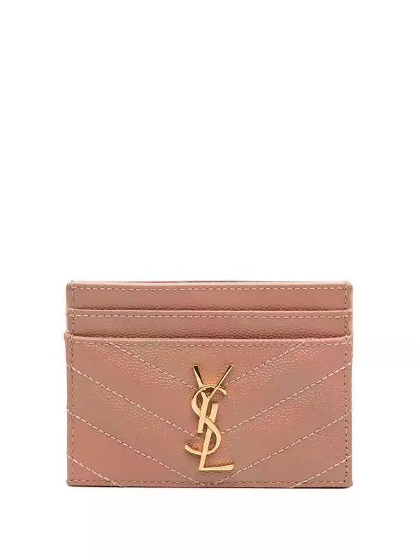 Saint Laurent 2023 Chevron Grain De Poudre Cassandre Card Holder - Brown