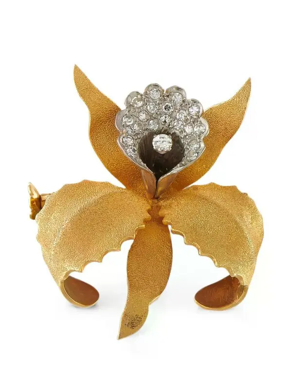 LB EXCLUSIVE Diamond Orchid Earrings And Brooch Set - Gold