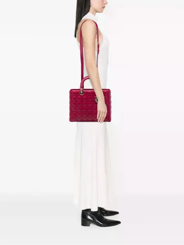 Dior 2018 Large Lambskin Cannage Lady Satchel - Pink