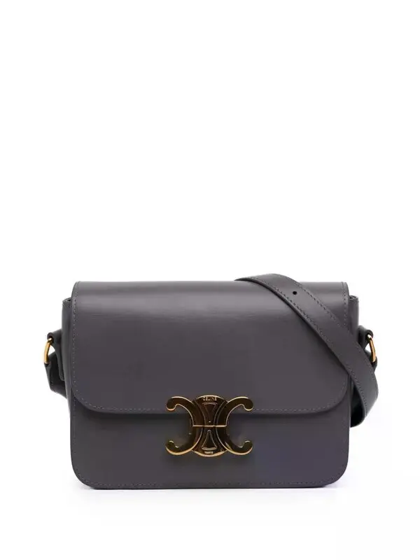 Celine 2024 Teen Shiny Calfskin Triomphe Crossbody Bag - Grey