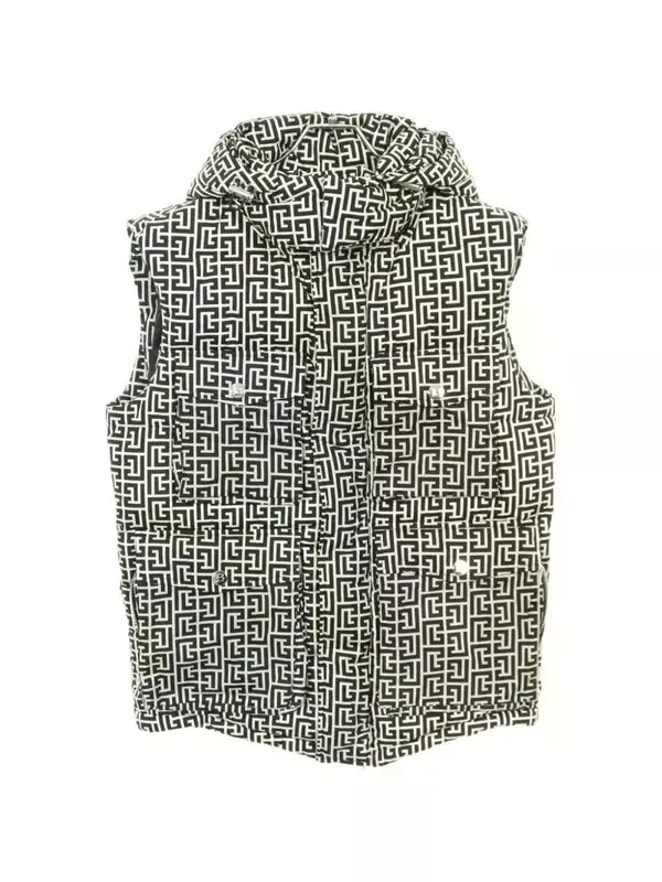 Balmain 2010s Monogram Hooded Down Vest - Black