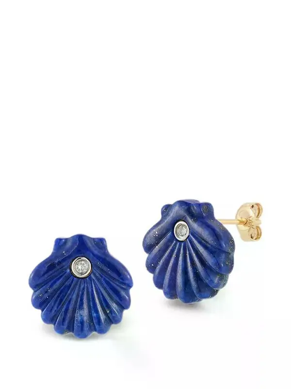 Mateo Venus Carved Lapis And Diamonds Shell Earrings - Gold