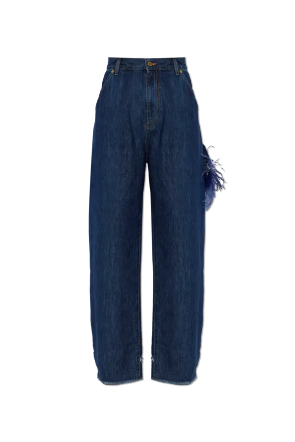 DARKPARK Lisa" Boyfriend Jeans With Feather Embellishment - Navy Blue