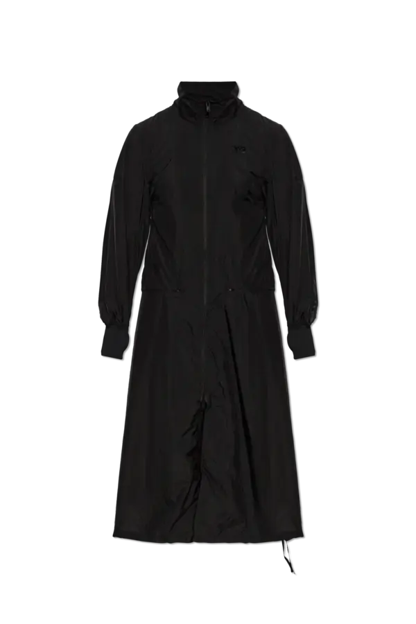 Y3 Long Coat With Sporty Stripes And Logo Detail - Black