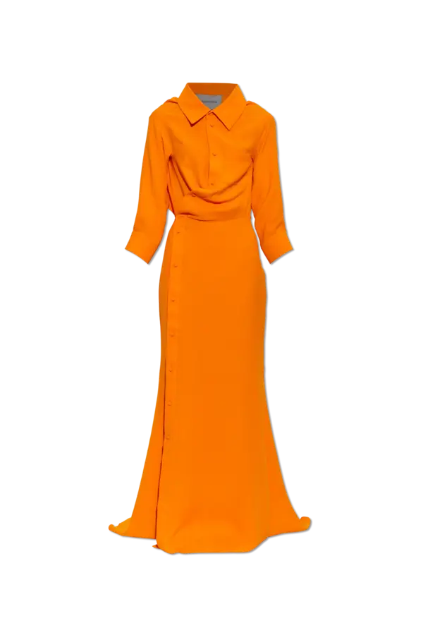 Balenciaga Silk Dress With Long Sleeves - Orange