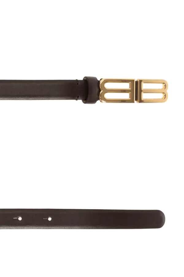 Balenciaga Skinny Leather Belt With Gold Tone Double B Buckle