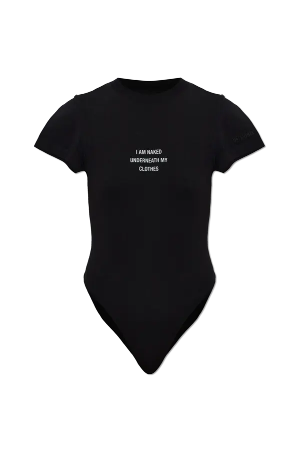 Vetements Cotton Bodysuit With Print - Black