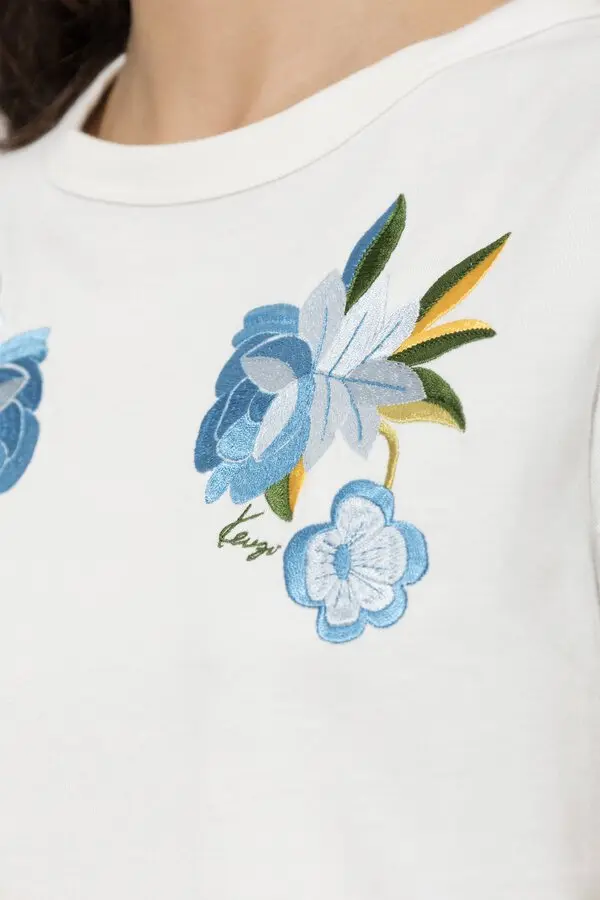 Kenzo Floral Motif Embroidered Cotton T-shirt