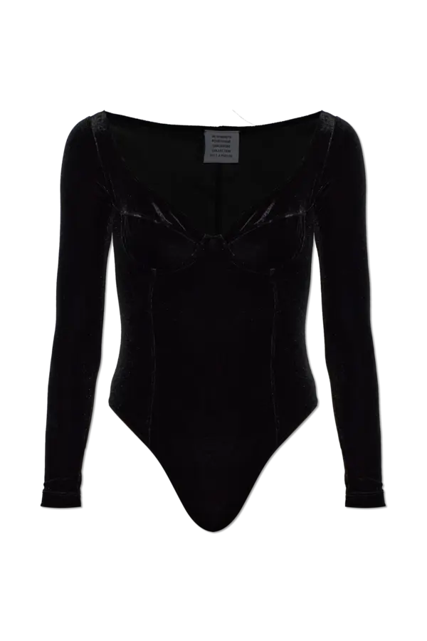 Vetements Velvet Bodysuit With Long Sleeves - Black