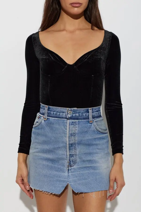 Vetements Long Sleeve Velvet Bodysuit