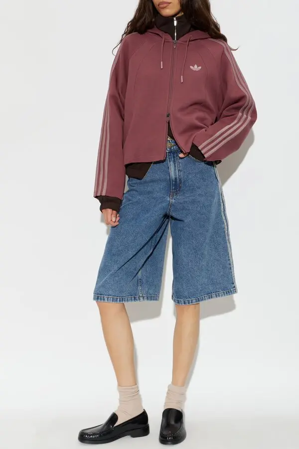 ADIDAS ORIGINALS Full-zip Cropped Hoodie With Signature Stripes