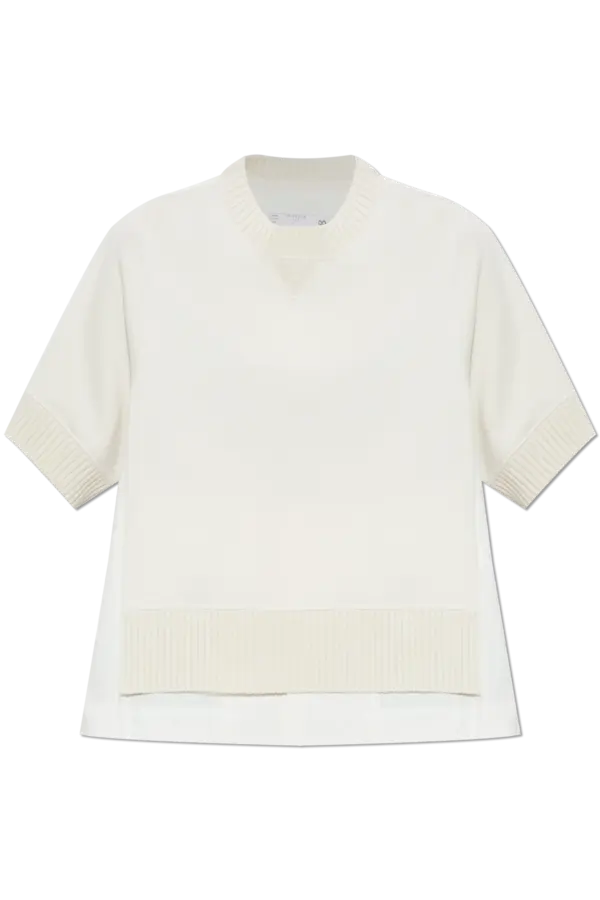 Sacai Turtleneck Made Of Combined Materials - Cream