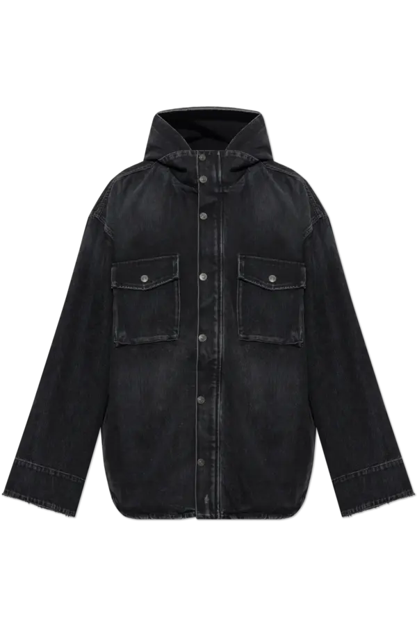 Balenciaga Denim Jacket With Hood - Black