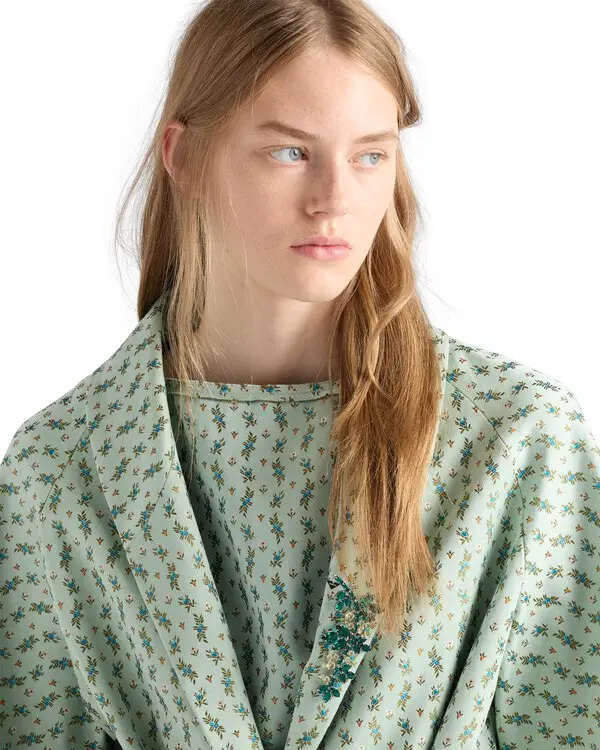 Prada Single-breasted Floral Jacquard Duchesse Coat