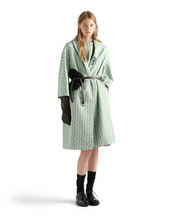 Prada Single-breasted Floral Jacquard Duchesse Coat