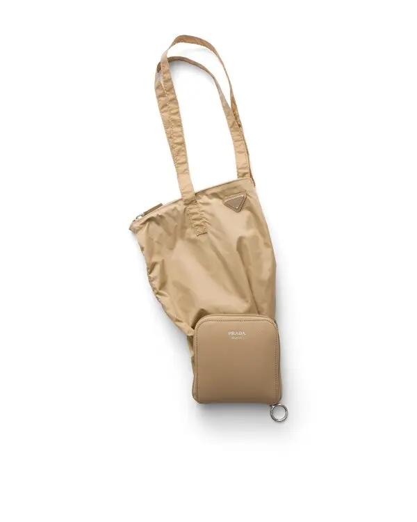 Prada Saffiano Leather Pendant With Re-nylon Tote Bag
