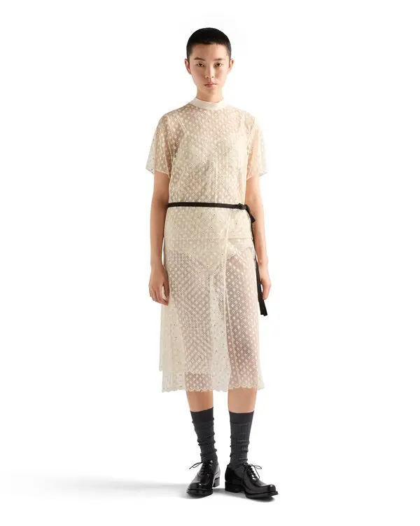 Prada Embroidered Lace Top
