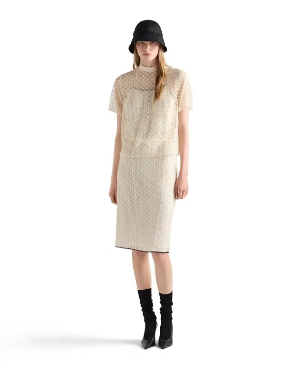Prada Embroidered Lace Skirt
