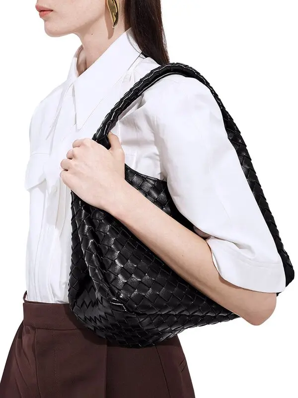 Bottega Veneta Woven Leather Bell Bag - Black