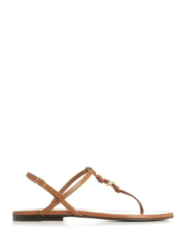 Celine Penny" Calfskin Leather Sandals - Brown