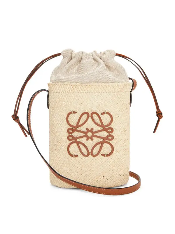 Loewe Square Bag In Iraca Palm And Calfskin - Cream
