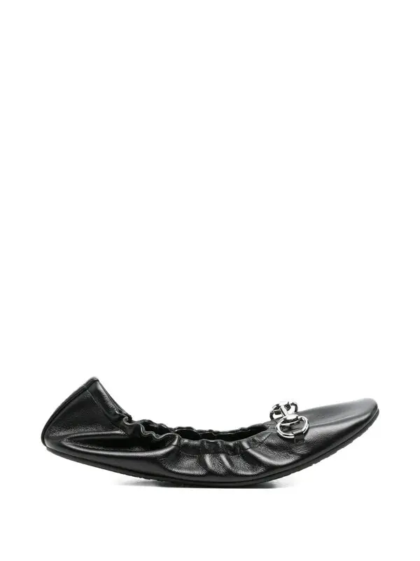 Gucci Prima Leather Ballerina Flats With Horsebit Detail - Black