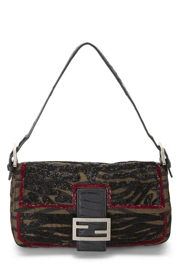 Fendi Embellished Zucca Canvas Baguette Shoulder Bag