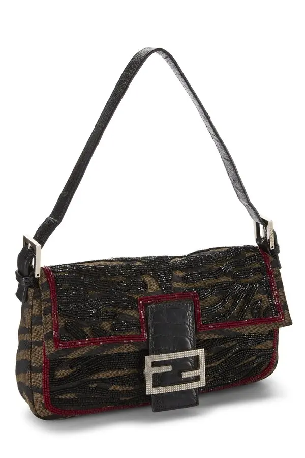Fendi Beaded Zucca Canvas Baguette Shoulder Bag