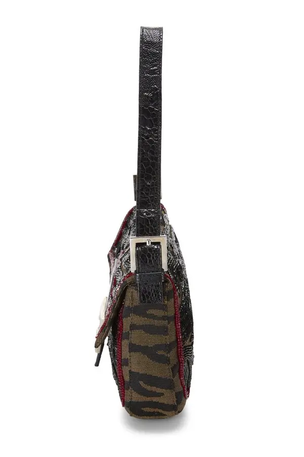 Fendi Beaded Zucca Canvas Baguette Shoulder Bag