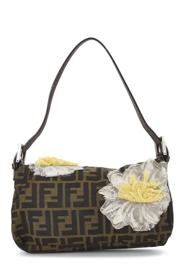 Fendi Zucca Monogram Embroidered Baguette Shoulder Bag