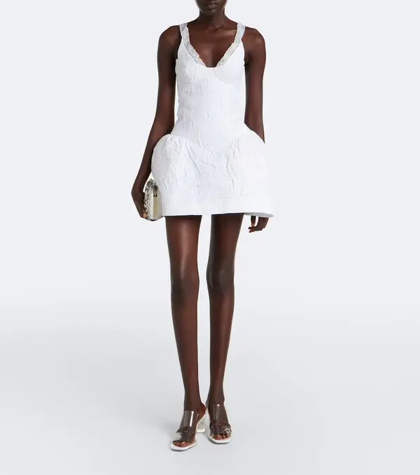 SHUSHU/TONG Crinkled Cotton-blend Mini Dress With Lace Trim