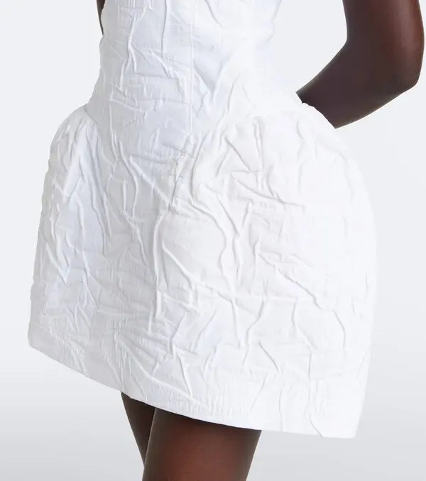 SHUSHU/TONG Crinkled Cotton-blend Mini Dress With Lace Trim