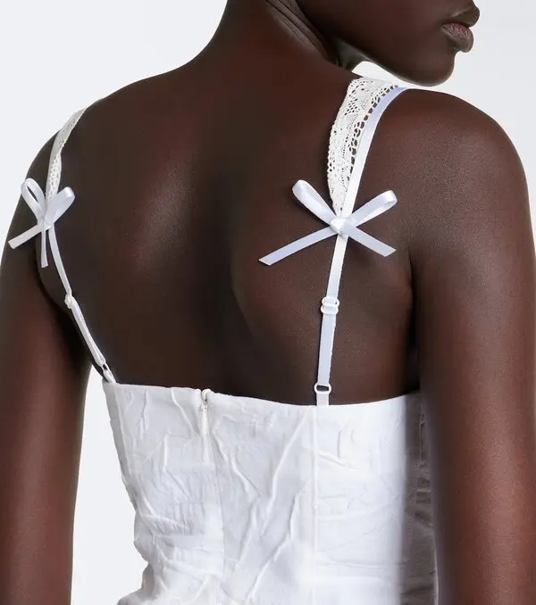SHUSHU/TONG Crinkled Cotton-blend Mini Dress With Lace Trim