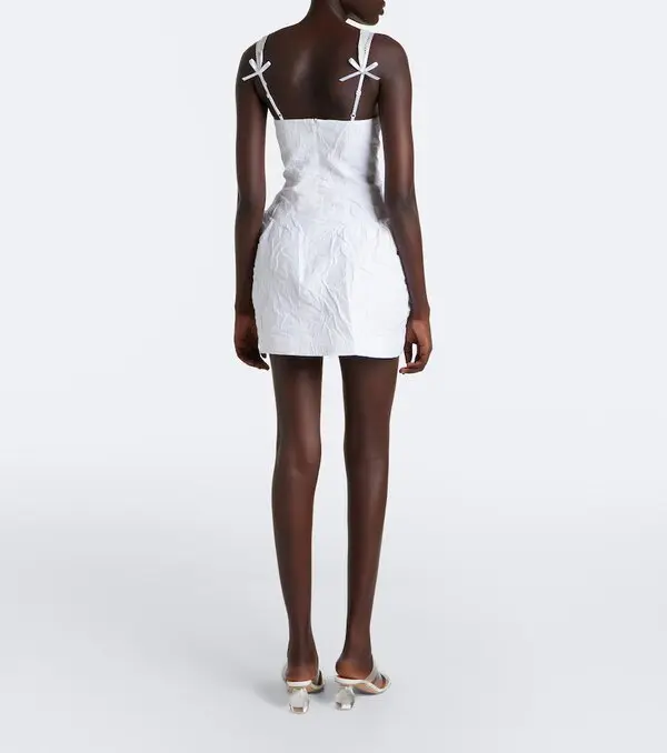 SHUSHU/TONG Crinkled Cotton-blend Mini Dress With Lace Trim