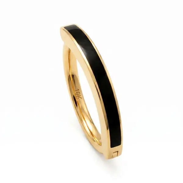 Zahav Jewelry 10k Solid 14g Huggie Clicker Belly Hoop With Black Enamel - Gold